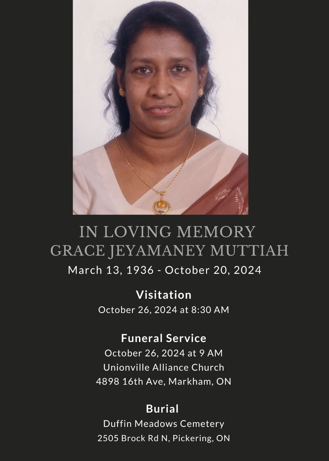 Ms. Grace Jeyamaney Muttiah. செல்வி. கிரேஸ் ஜெயமணி முத்தையா(1936 – 2024 ...